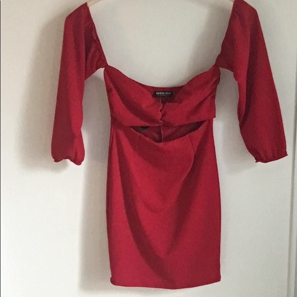 Fashion Nova | Dresses | New Fashion Nova Red Cut Out Low Neckline ...